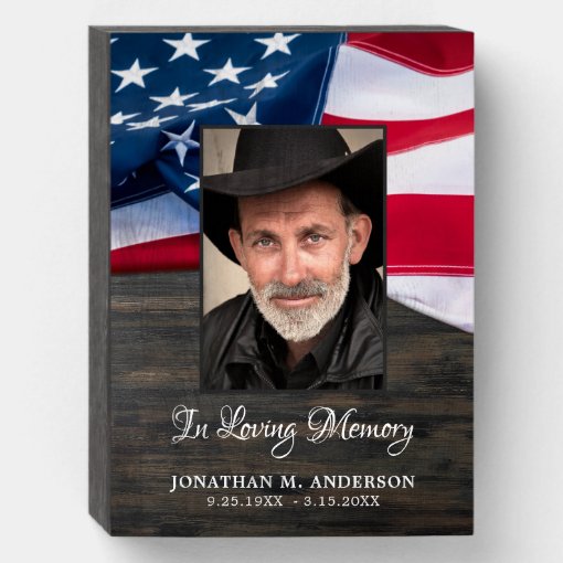 Veteran Memorial Military Photo USA American Flag Wooden Box Sign | Zazzle