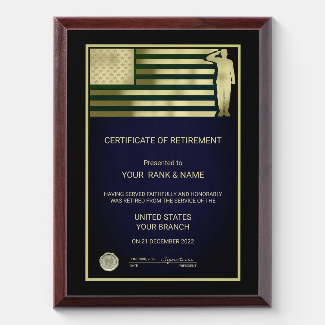 Veteran Retirement Award Plaque | Zazzle