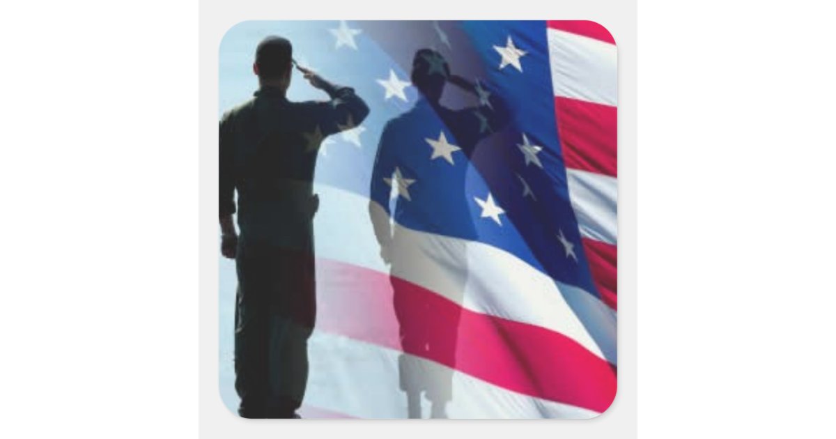 Veteran Saluting the Flag Patriotic Square Sticker | Zazzle