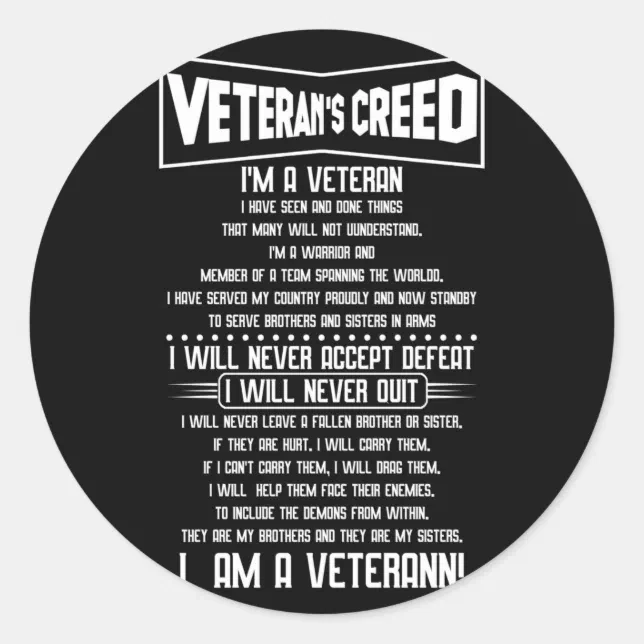 Veterans creed I'm a veteran Military Independence Classic Round ...