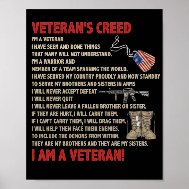 Veteran's creed I'm a veteran Proudly now Standby Poster | Zazzle