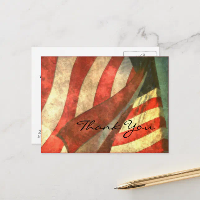 Veterans Day American Flag and Thank You Postcard | Zazzle