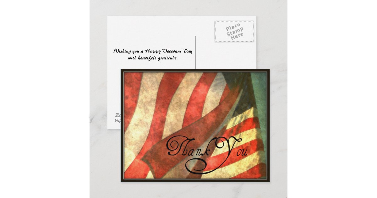 Veterans Day American Flag Thank You Postcard | Zazzle