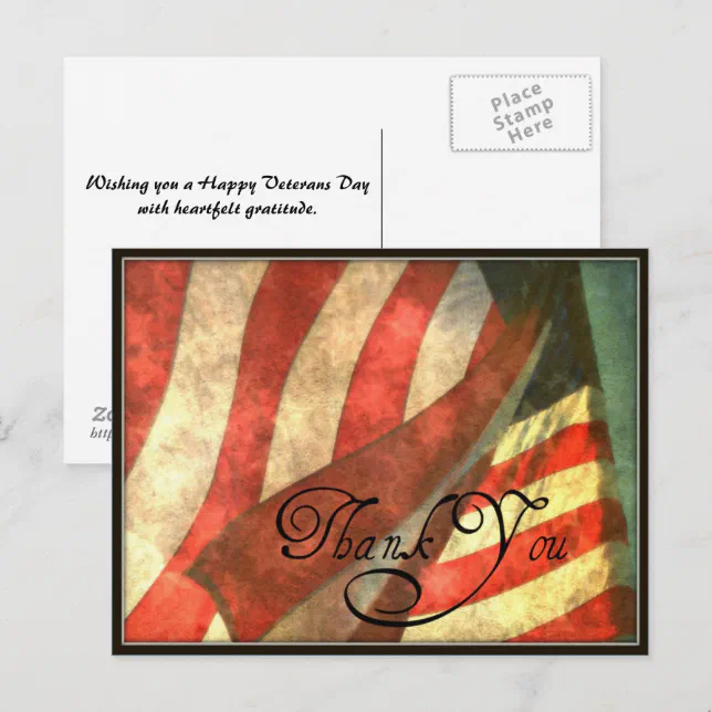 Veterans Day American Flag Thank You Postcard | Zazzle