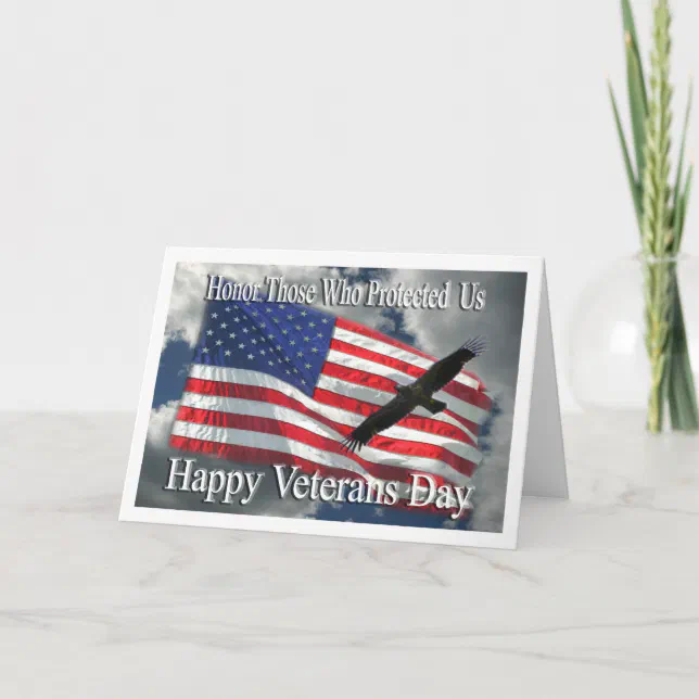Veterans Day eagle and flag thank you card | Zazzle