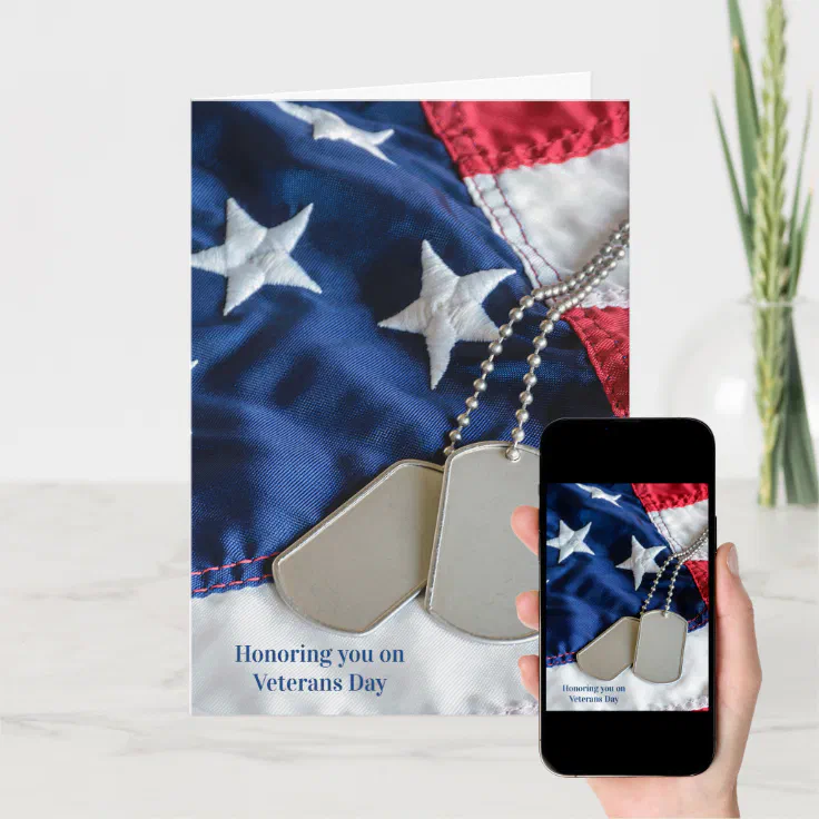 Veterans Day military dog tags on flag Card | Zazzle