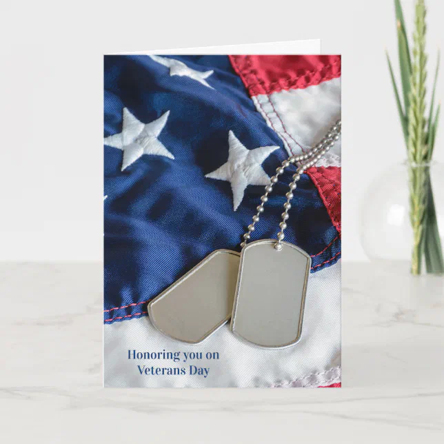 Veterans Day military dog tags on flag Card | Zazzle