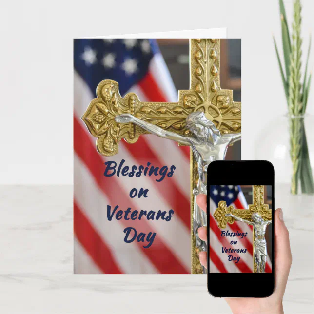 Veterans Day Religious Patriotic Cross and Flag Card | Zazzle
