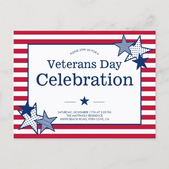 Veterans Day Stars Stripes Modern Patriotic Party Invitation Postcard ...