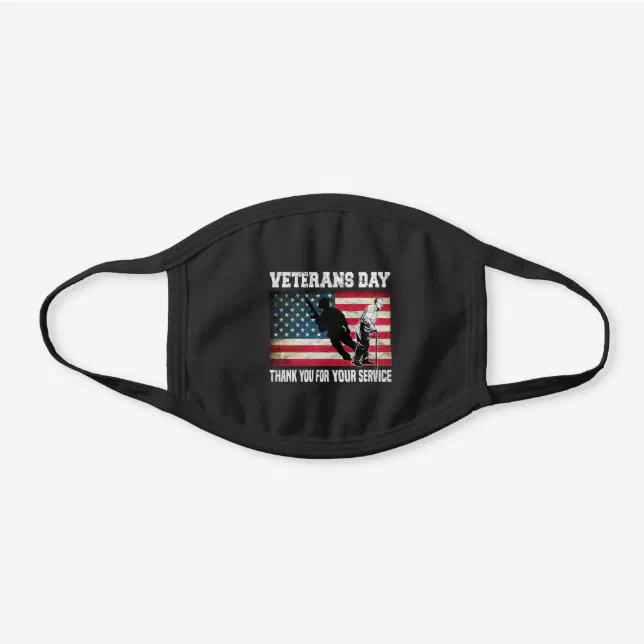 Veterans Day Thank You for your Service Black Cotton Face Mask | Zazzle
