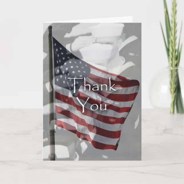 Veteran's Day Thank You, US Flag, Military photo Thank You Card | Zazzle