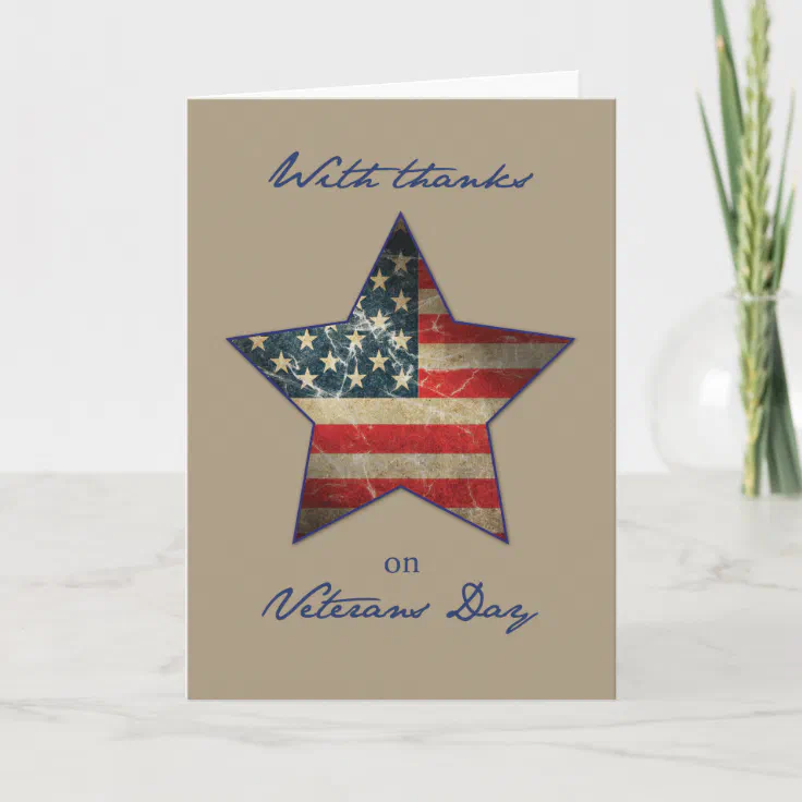 Veterans Day Thanks, Old Flag Star Thank You Card | Zazzle