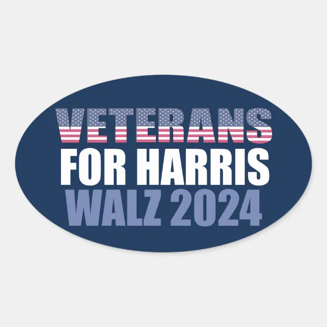 Veterans for Harris Walz 2024 Election Blue Oval Sticker | Zazzle