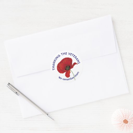 VETERANS | Thank You | We Remember Them | Poppy Classic Round Sticker ...