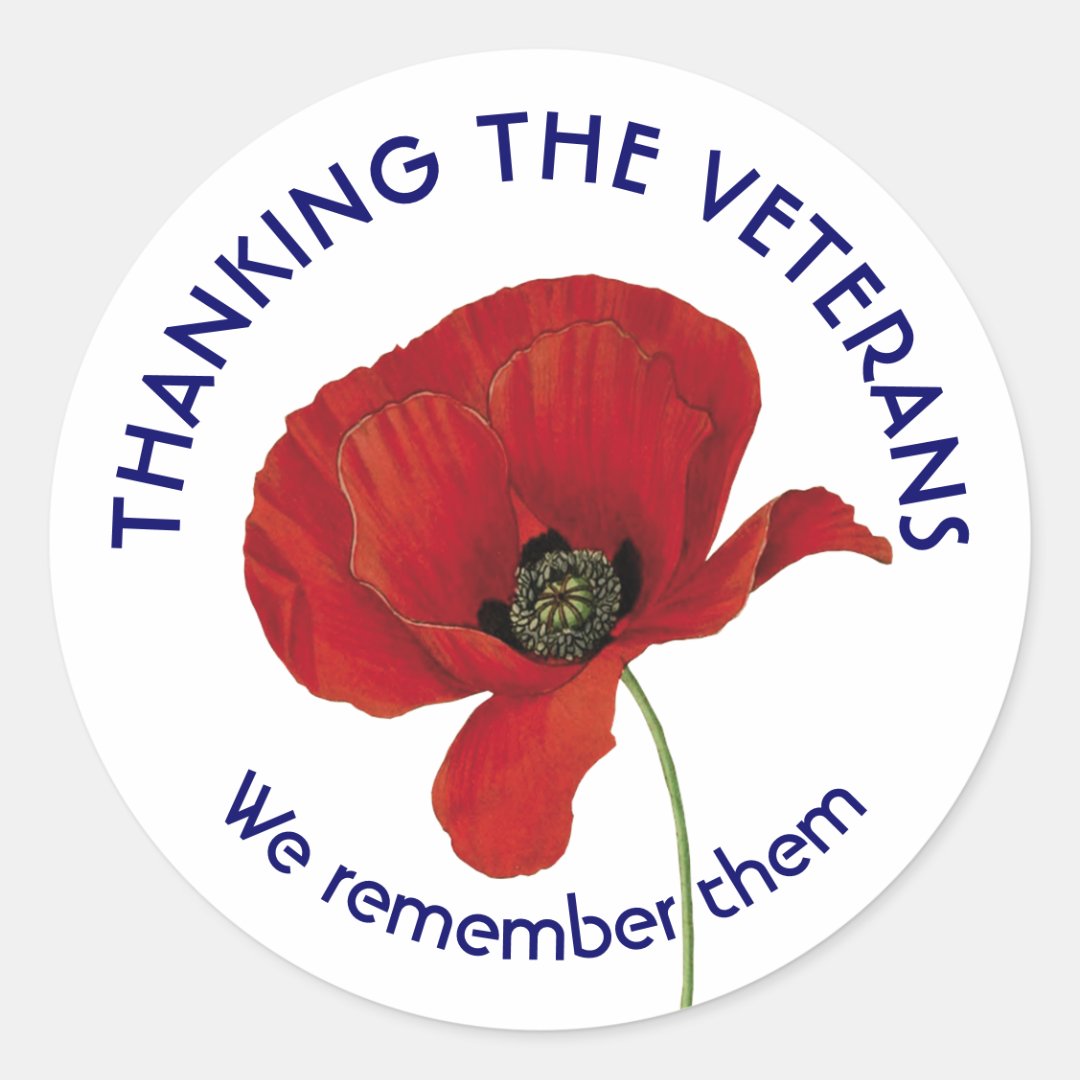 VETERANS | Thank You | We Remember Them | Poppy Classic Round Sticker ...