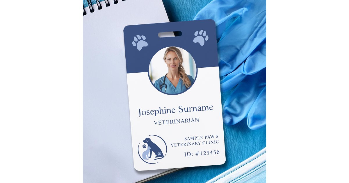 Veterinarian Clinic Photo ID Blue Dog And Cat Logo Badge | Zazzle