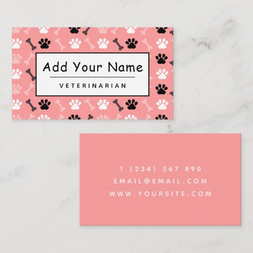 Veterinarian Cute Paw Bone Pretty Pattern Vet Business Card | Zazzle