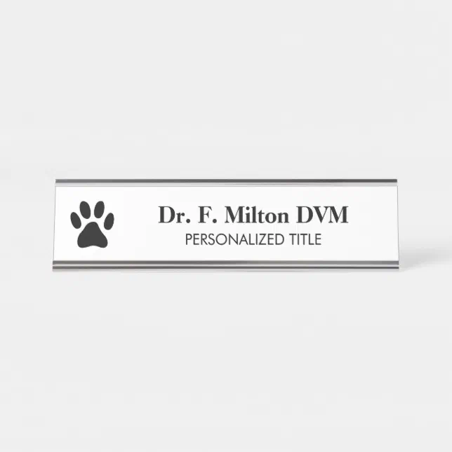 Veterinarian dog paw logo metal desk name plate | Zazzle