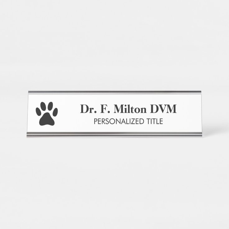 Veterinarian dog paw logo metal desk name plate | Zazzle