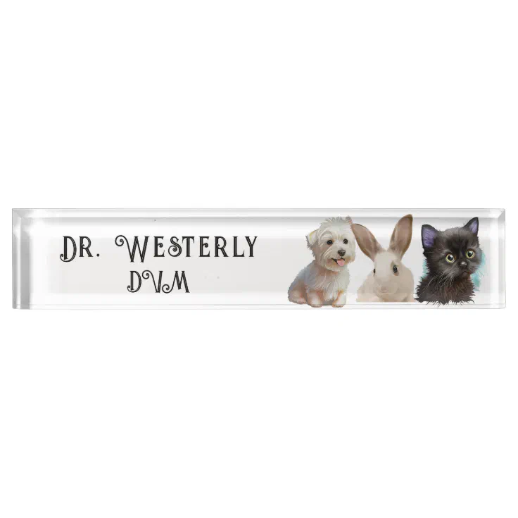 Veterinarian DVM Dog Cat Bunny Desk Name Plate | Zazzle