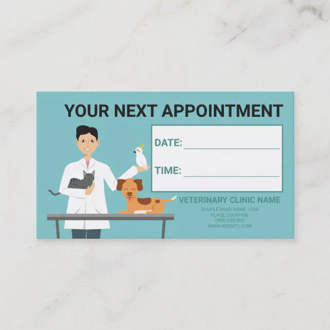 Veterinarian Man - Vet Clinic Next Appointment Business Card | Zazzle