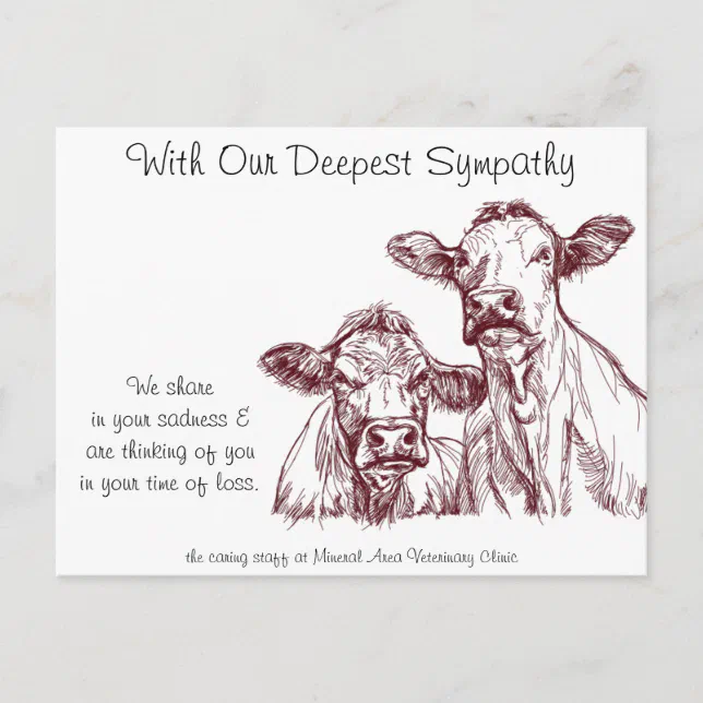 Veterinarian Sympathy Card Cows Cattle | Zazzle