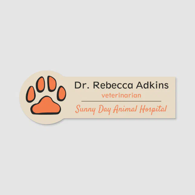 Veterinarian Vet Assistant Name Tag Paw Print | Zazzle