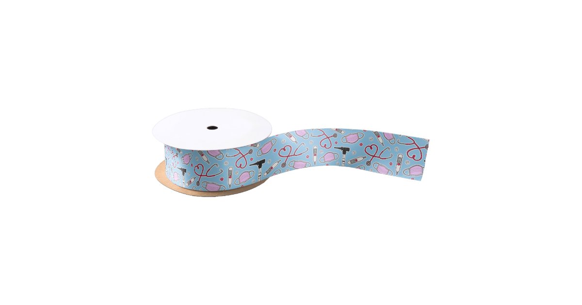 Veterinarian / Veterinary Technician Pattern Blue Satin Ribbon | Zazzle