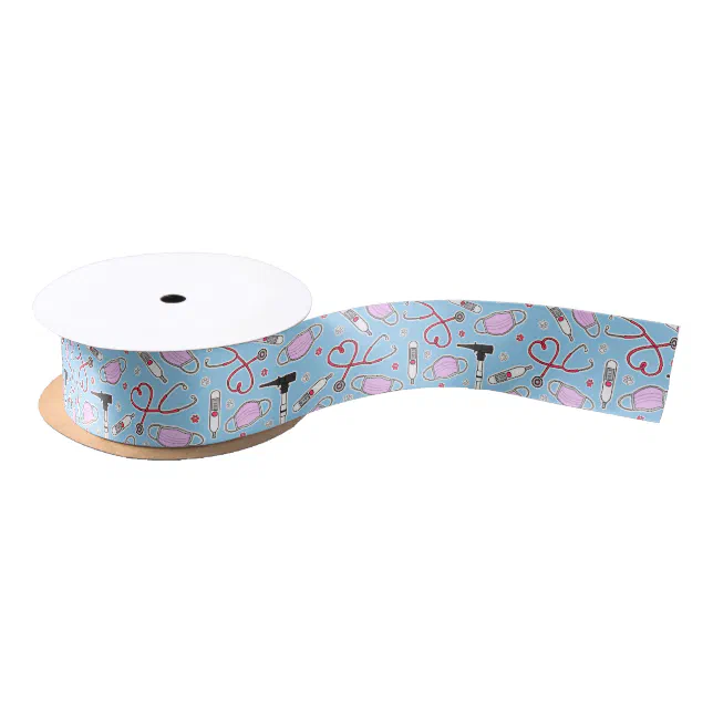 Veterinarian / Veterinary Technician Pattern Blue Satin Ribbon | Zazzle
