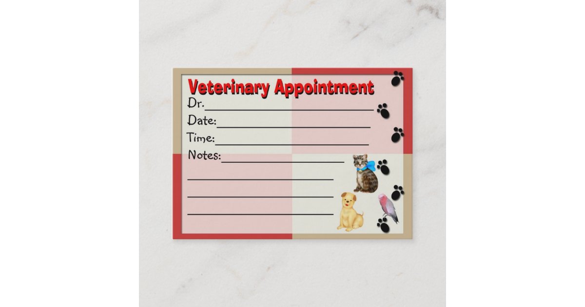 Veterinary Appointment reminder Card | Zazzle