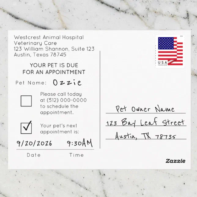 Veterinary Appointment Reminder Postcard | Zazzle