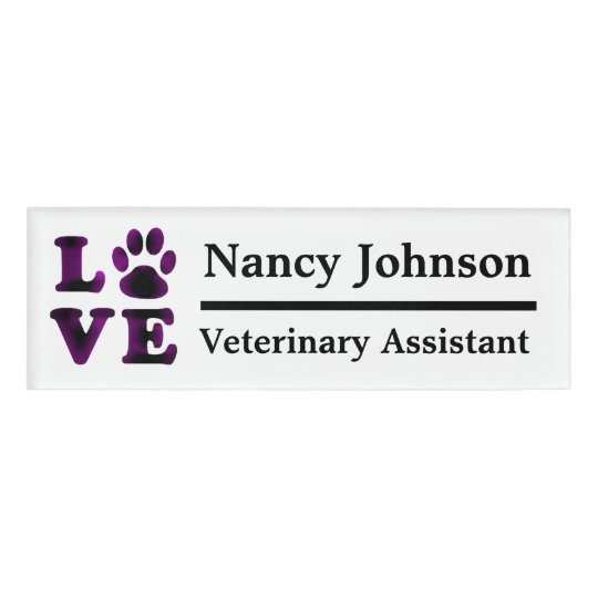 Veterinary Assistant Name Tag Purple Pawprints | Zazzle.com