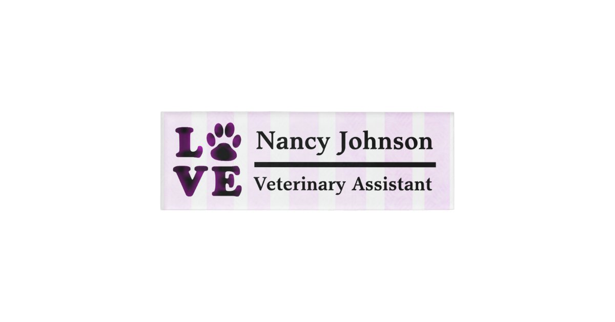 Veterinary Assistant Name Tag Purple Pawprints | Zazzle
