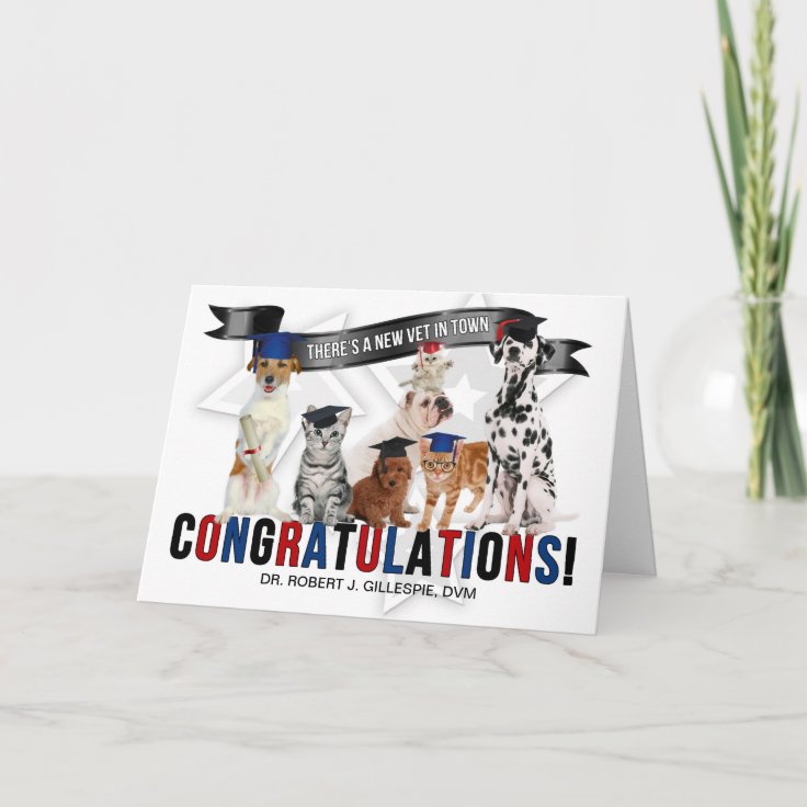 Veterinary Graduate Congratulations Cats and Dogs Card | Zazzle