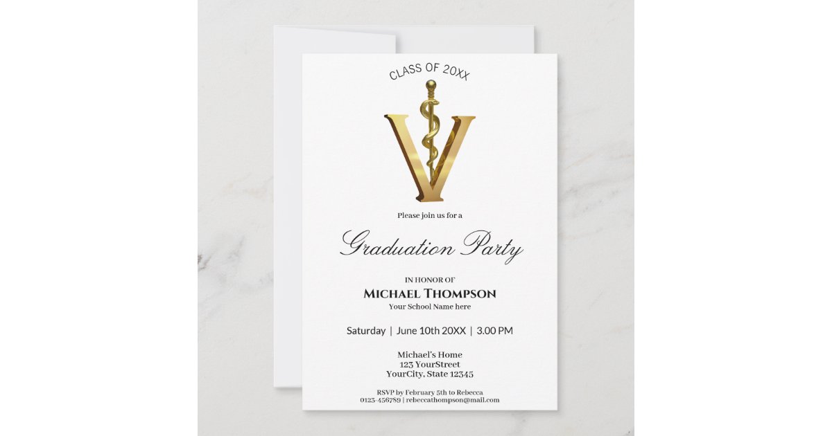Veterinary Medicine Gold Vet Graduation Invitation | Zazzle
