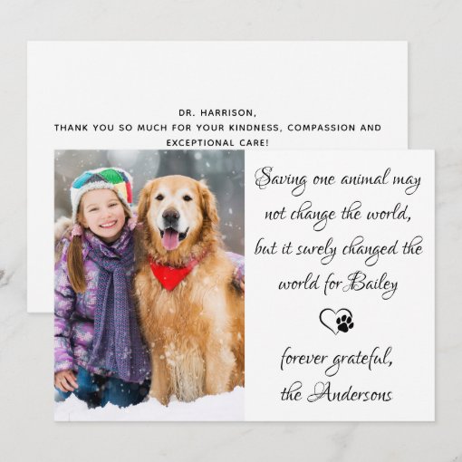 Veterinary Personalized Pet Photo Veterinarian Thank You Card | Zazzle