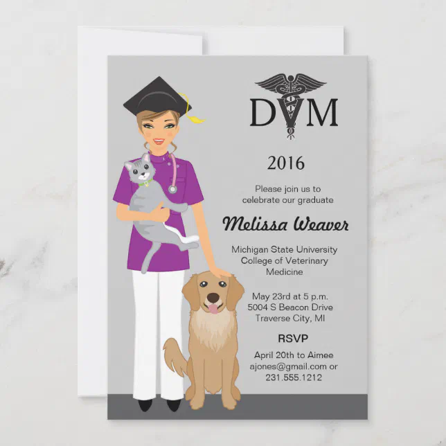Veterinary School Graduation Invitation | Female | Zazzle