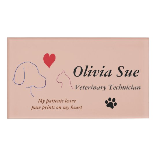 Veterinary Technician Paw Prints On My Heart #2 Name Tag | Zazzle.com
