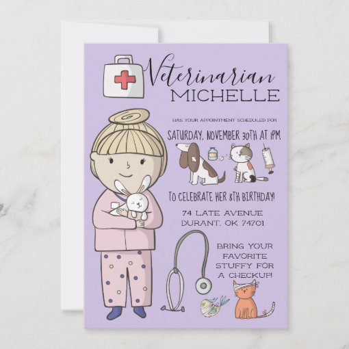 Veterinary Themed Kids Party Invitation | Zazzle