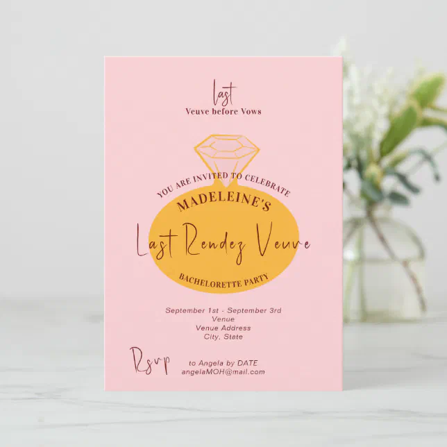 Veuve Before Vows Bachelorette Weekend Itinerary Invitation | Zazzle