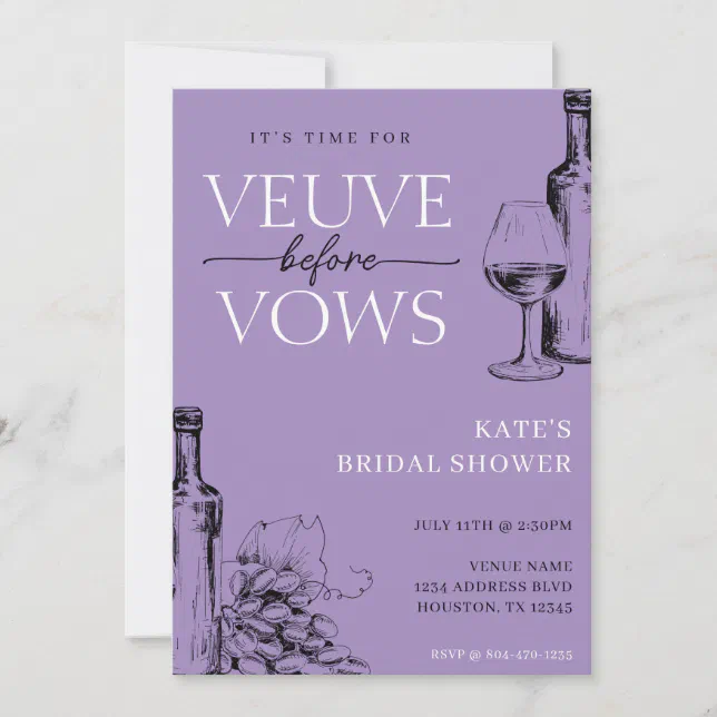 Veuve Before Vows Lavender Purple Bridal Shower Invitation | Zazzle