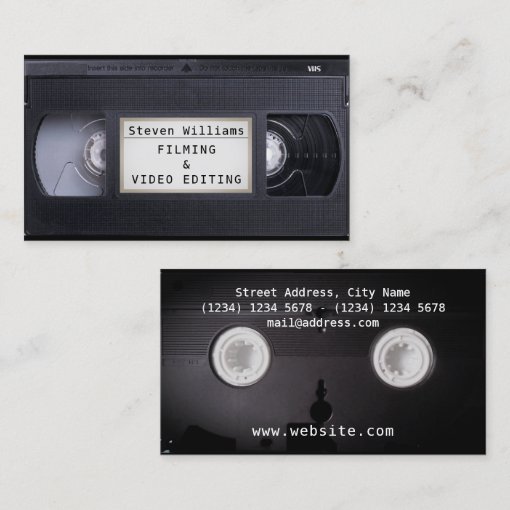 VHS cassette retro style faux look Business Card | Zazzle