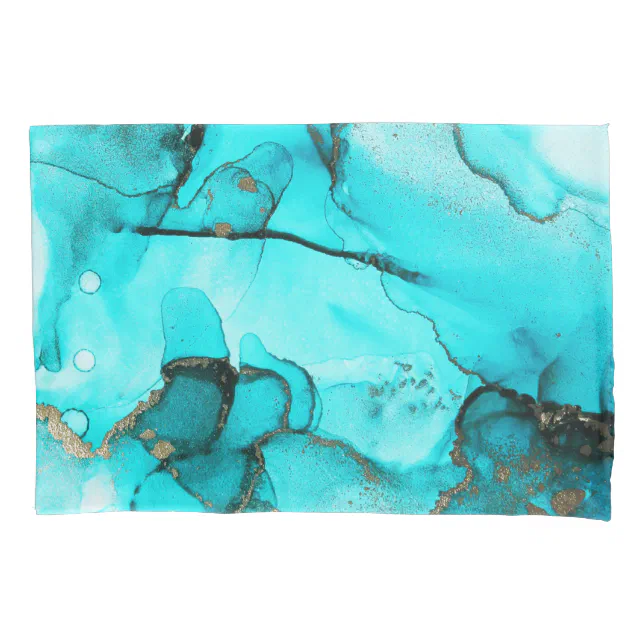 Vibrant Abstract Aegean Turquoise Gold Pillow Case | Zazzle