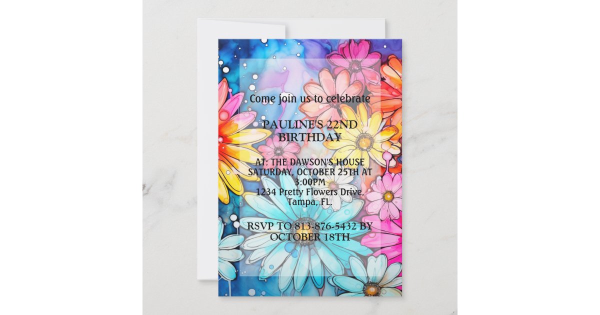 Vibrant Abstract Daisy Flowers Birthday Party Invitation | Zazzle