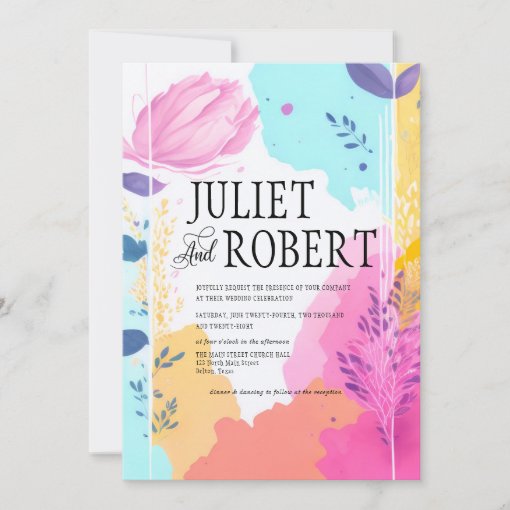 Vibrant Abstract Floral Foliage Spring Wedding Invitation | Zazzle