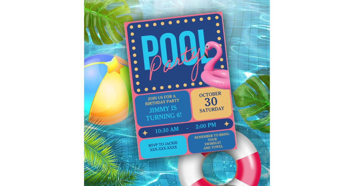 Vibrant And Fun Pool Birthday Party Invitation | Zazzle