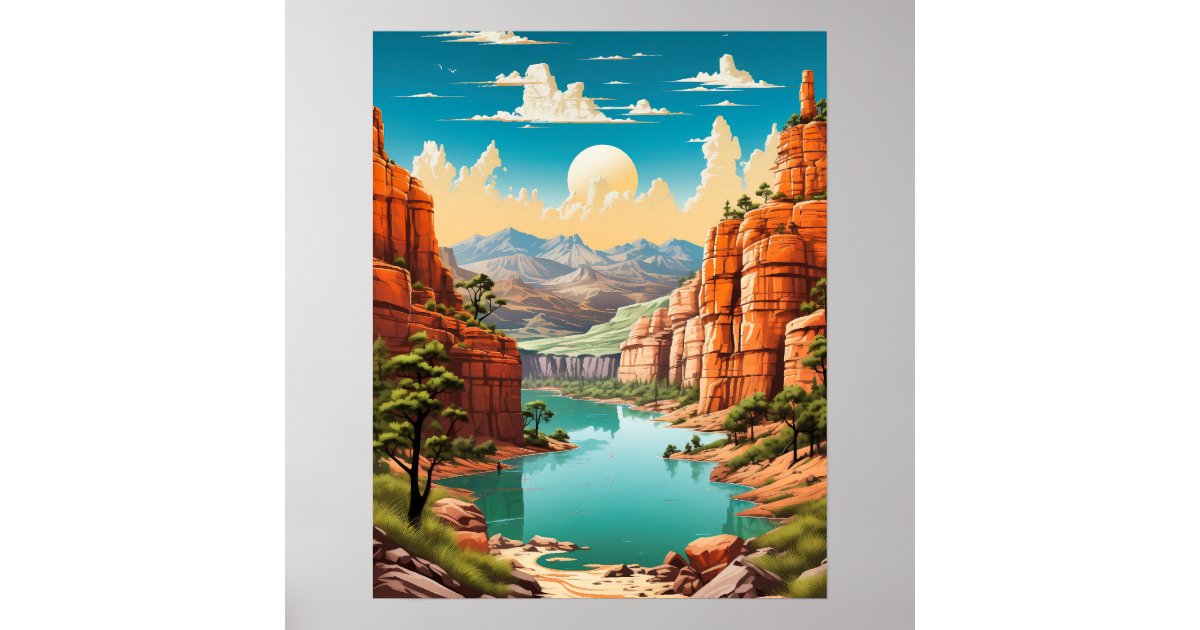 Vibrant and Retro Grand Canyon Art Poster | Zazzle