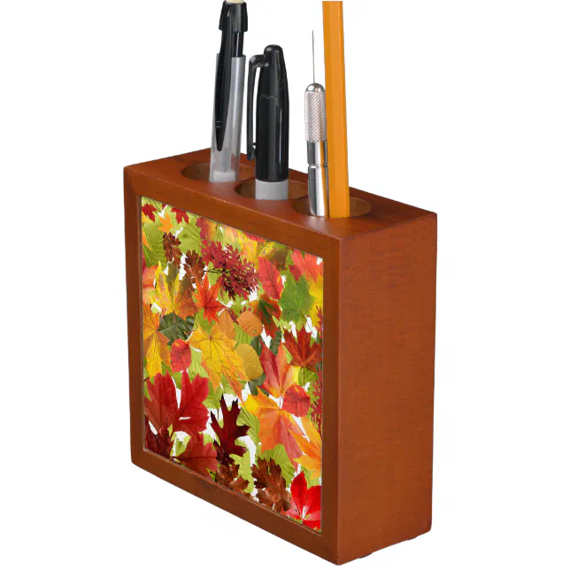 Vibrant Autumn Fall Leaves Collage Desk Organizer | Zazzle