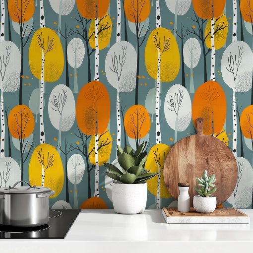 Vibrant Autumn Forest Modern Tree Pattern Wallpaper | Zazzle