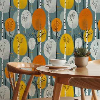 Vibrant Autumn Forest Modern Tree Pattern Wallpaper | Zazzle